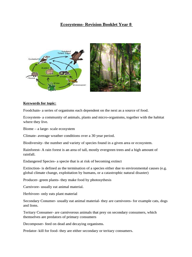 Ecosystems Revision Booklet Yr 8 | PDF | Rainforest | Coral Reef