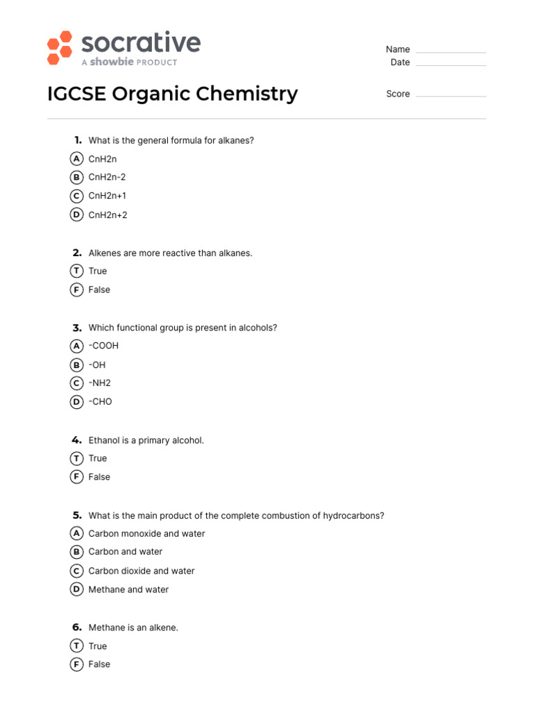Quiz - IGCSE Organic Chemistry | PDF