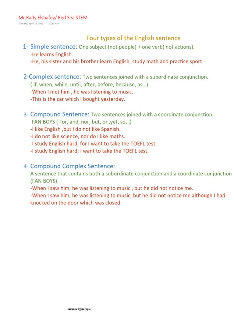 74-four types of English Sentence | PDF