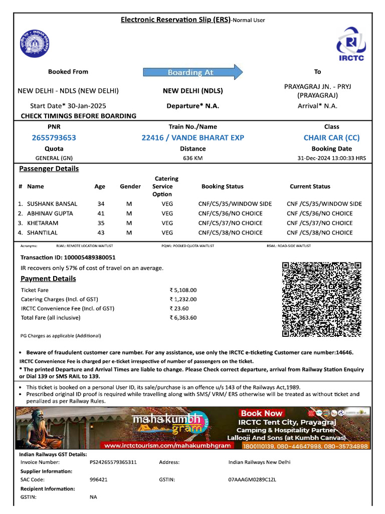 Ticket To Prayagraj | PDF