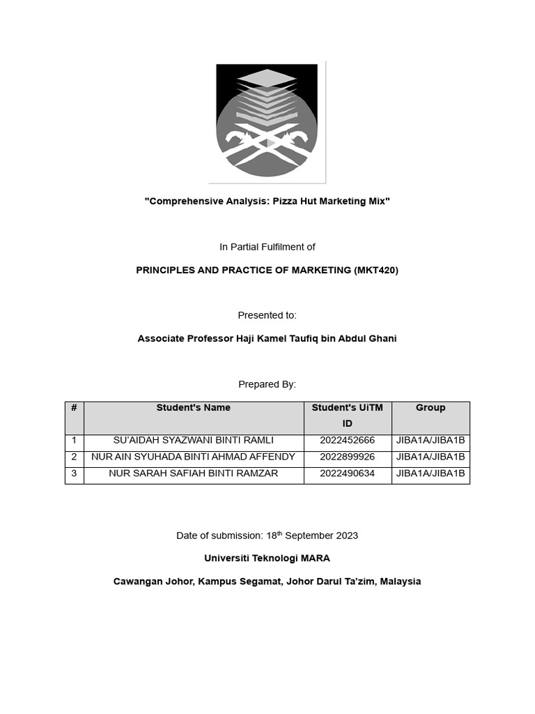 MKT 420 Group Assignment (Pizza Hut) Jiba1b | PDF | Pricing | Marketing