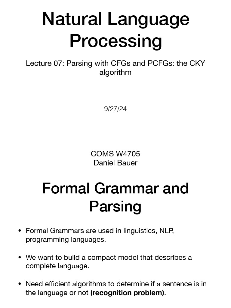 Lecture07 CFG Parsing Cky | PDF | Parsing | Metalogic