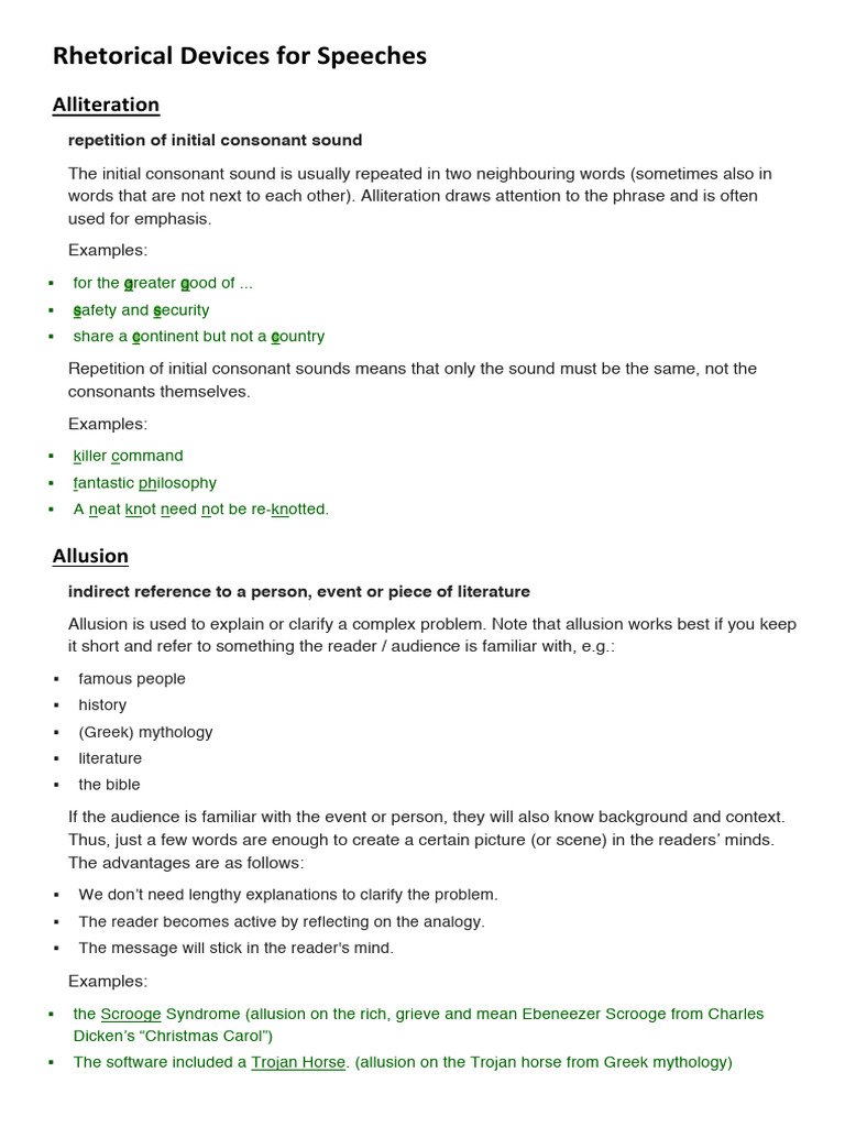 Rhetorical Devices For Speeches | PDF