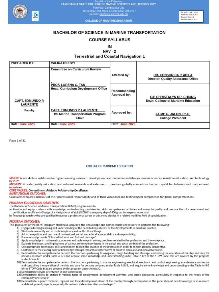 Terrestrial and Coastal Navigation Syllabus | PDF | Educational ...