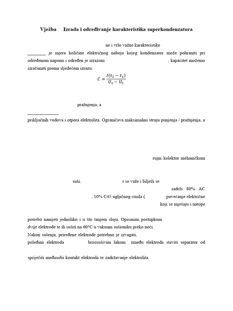 Vjezba 5 - Izrada I Odredjivanje Karakteristika Superkondenzatora | PDF