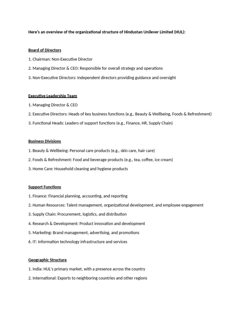 Hindustan Unilever Organizational Structure | PDF