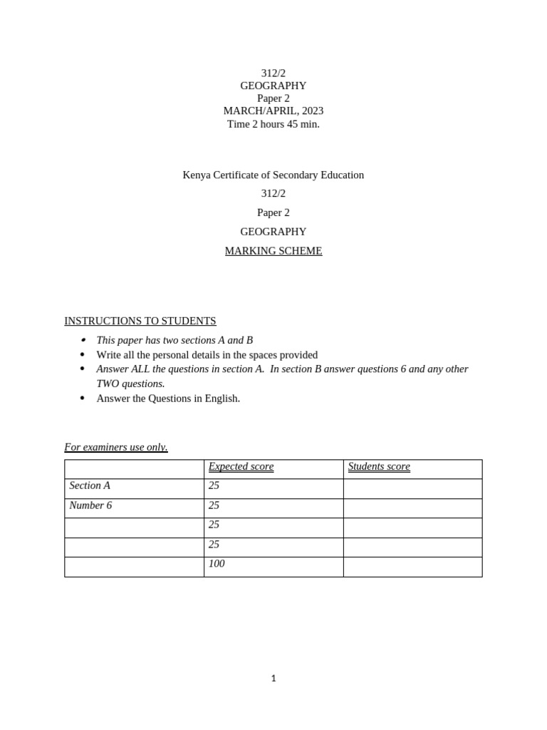 Form 4 Geography - Paper 2 - Marking Scheme(1) | PDF | Dairy | Sugarcane