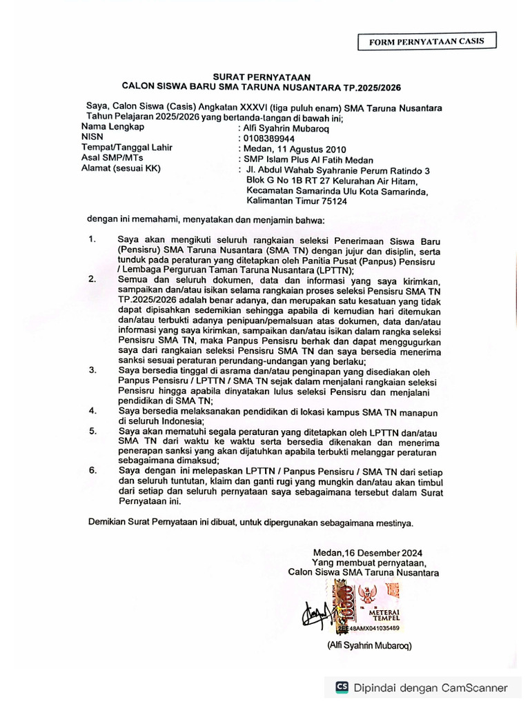 Surat Pernyataan Casis | PDF
