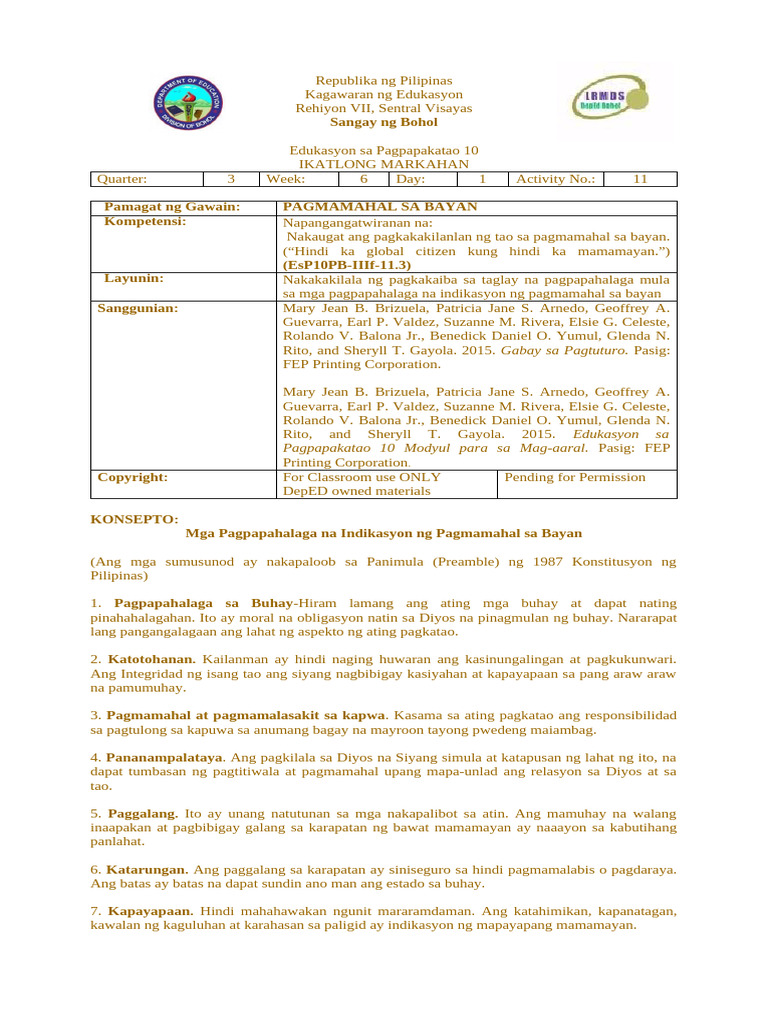 EsP10 Q3 Wk6 Day1 | PDF