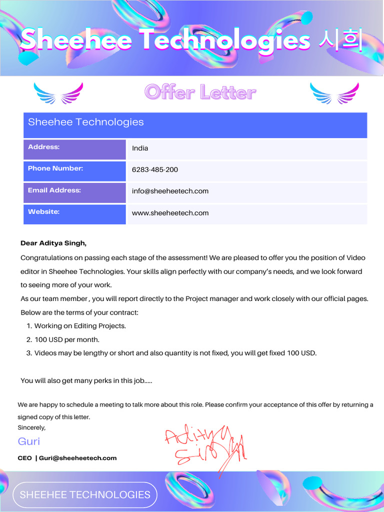 Editing Role Offer at Sheehee Tech | PDF