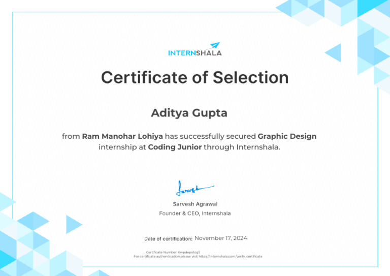Aditya Gupta Hired Certificate | PDF