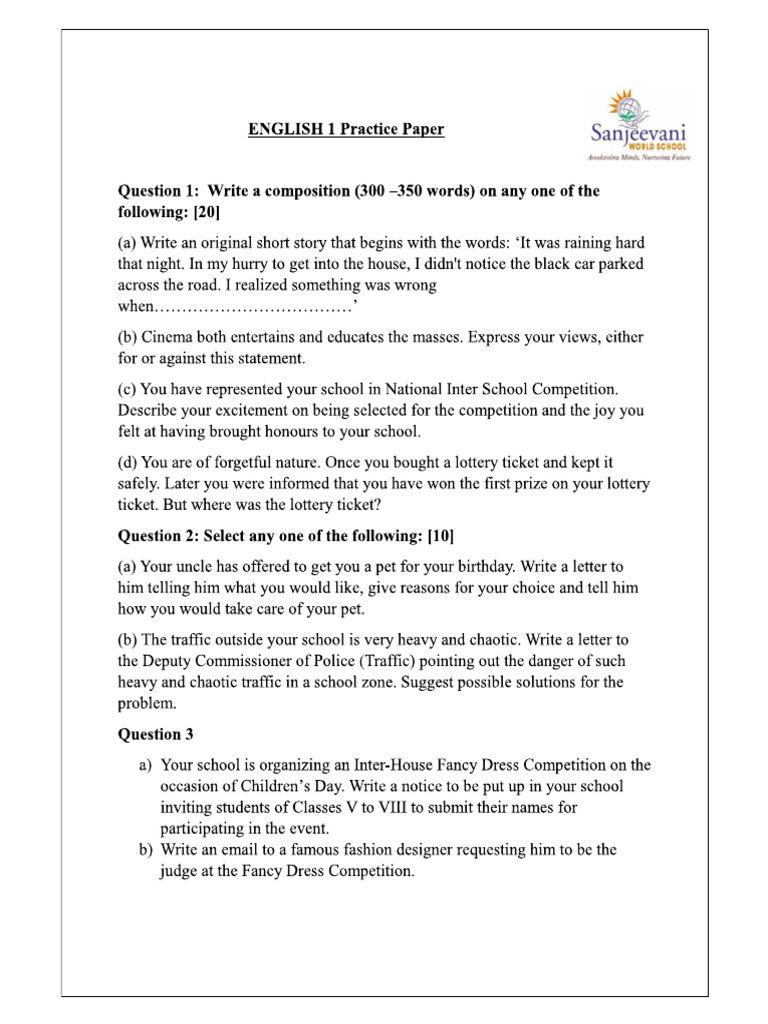 English Practice Paper | PDF