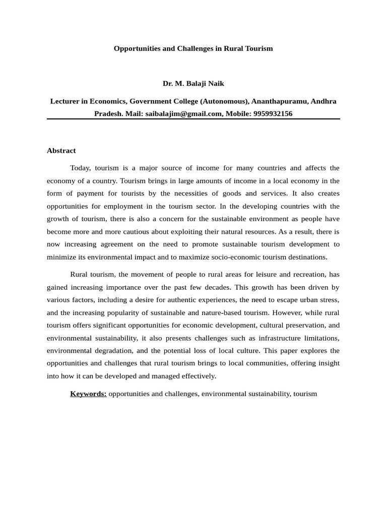 Abstract Opportunities and Challenges in Rural Tourism | PDF