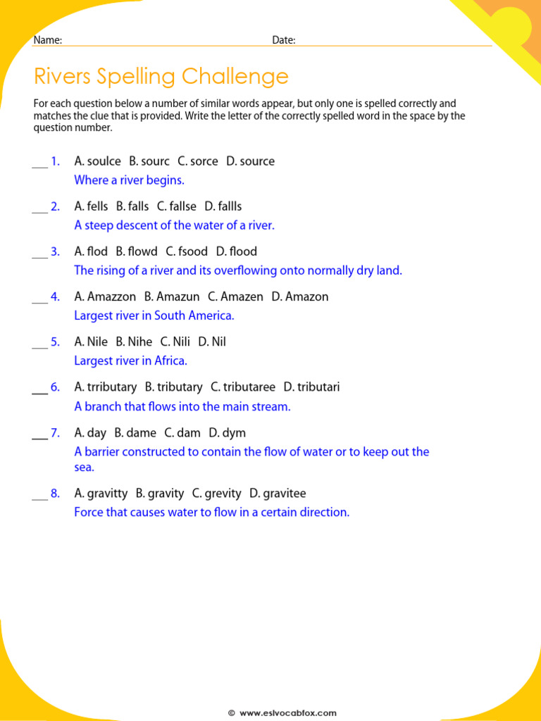 Rivers Spelling Challenge 2 | PDF