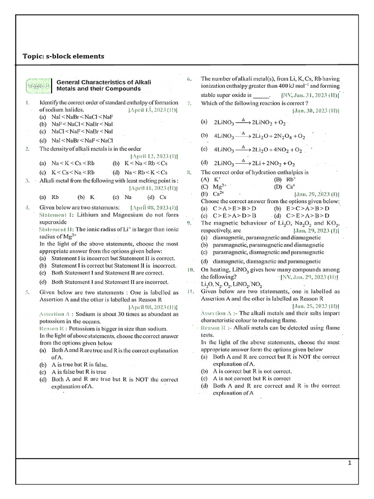 S-Block Elements | PDF