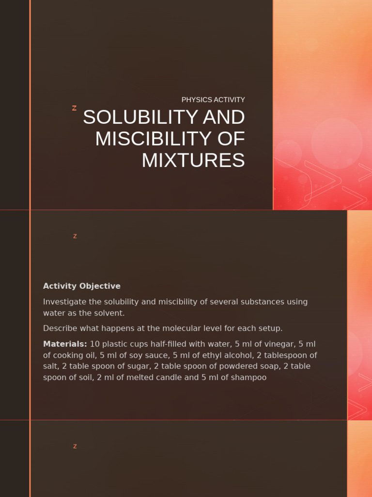 Solubility and Miscibility Experiment | PDF