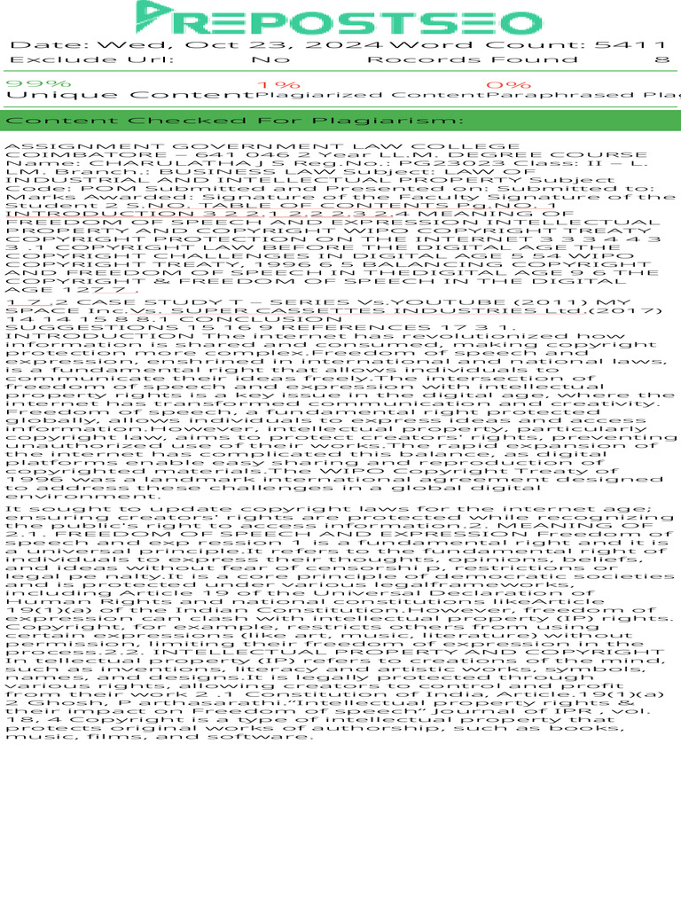 Final Plagiarism Report of Ipr | PDF | Copyright | Fair Use