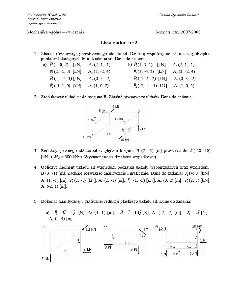 Lista3 (1) Mechanika Ogólna | PDF
