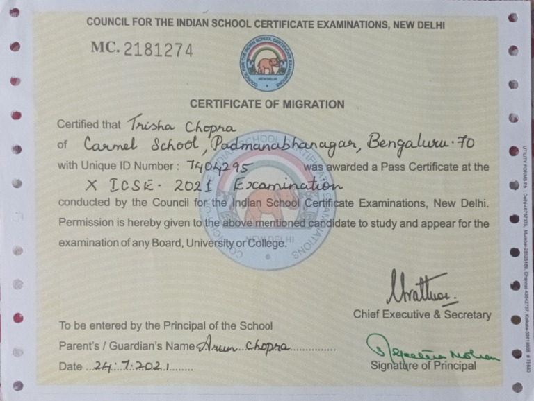 Migration Certificate | PDF