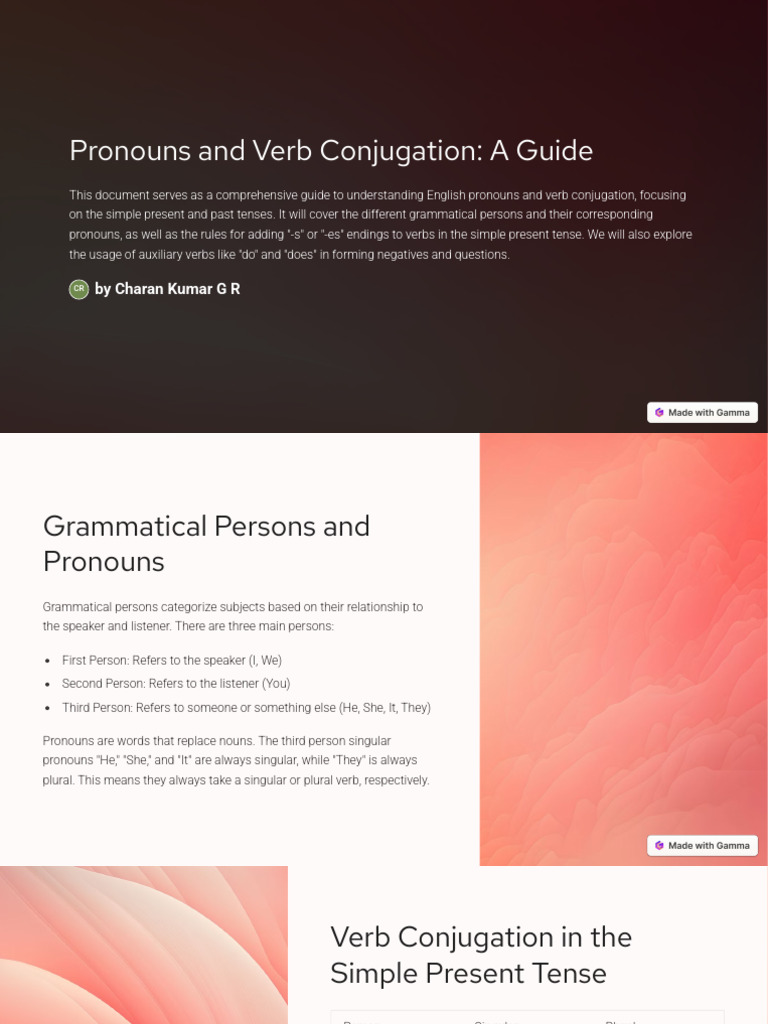 Pronouns and Verb Conjugation Guide | PDF | Grammatical Number ...