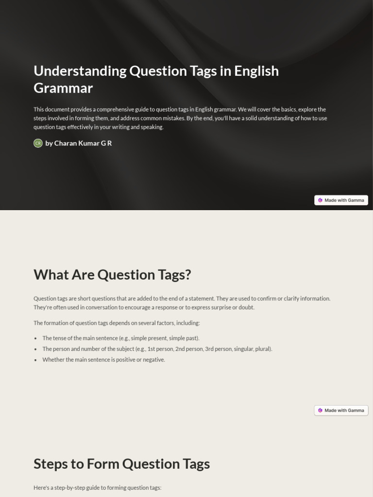 English Grammar: Mastering Question Tags | PDF | Subject (Grammar ...