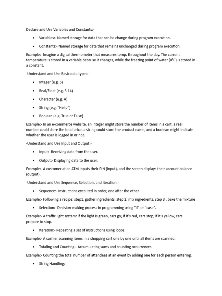 Igcse Cs Class Notes - 12012025 | PDF | Boolean Data Type | Control Flow