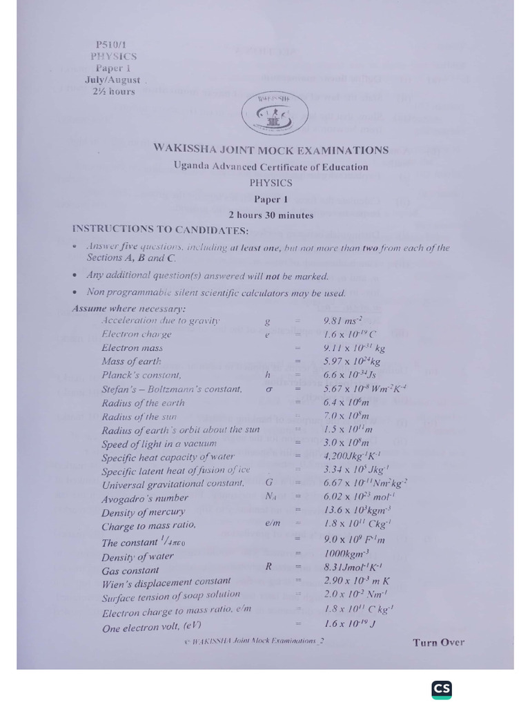 Wakisha a Level Physics 1 2022 | PDF
