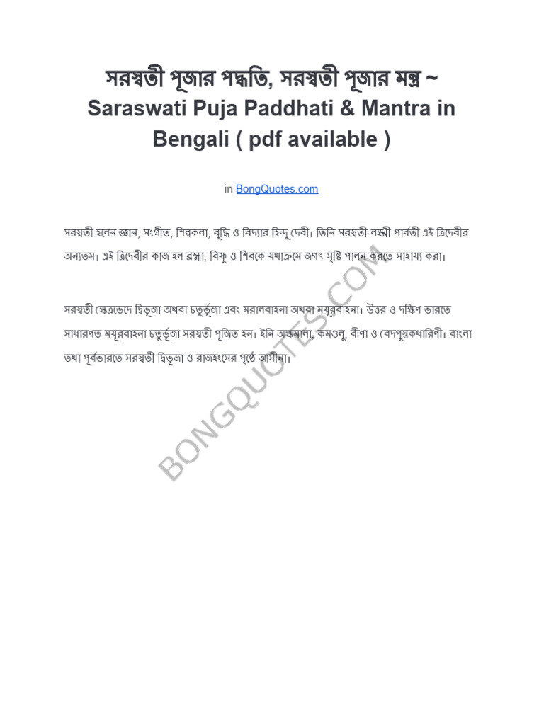 Saraswati Puja | PDF