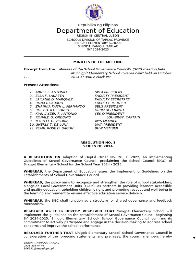 (SGC) Resolution-Sinigpit ES | PDF