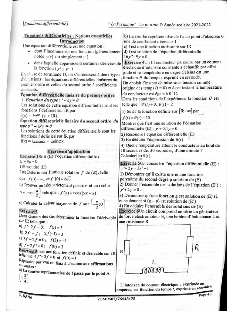 Equa Diff TERMINALE | PDF