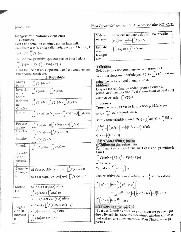 Integrales TERMINALE | PDF