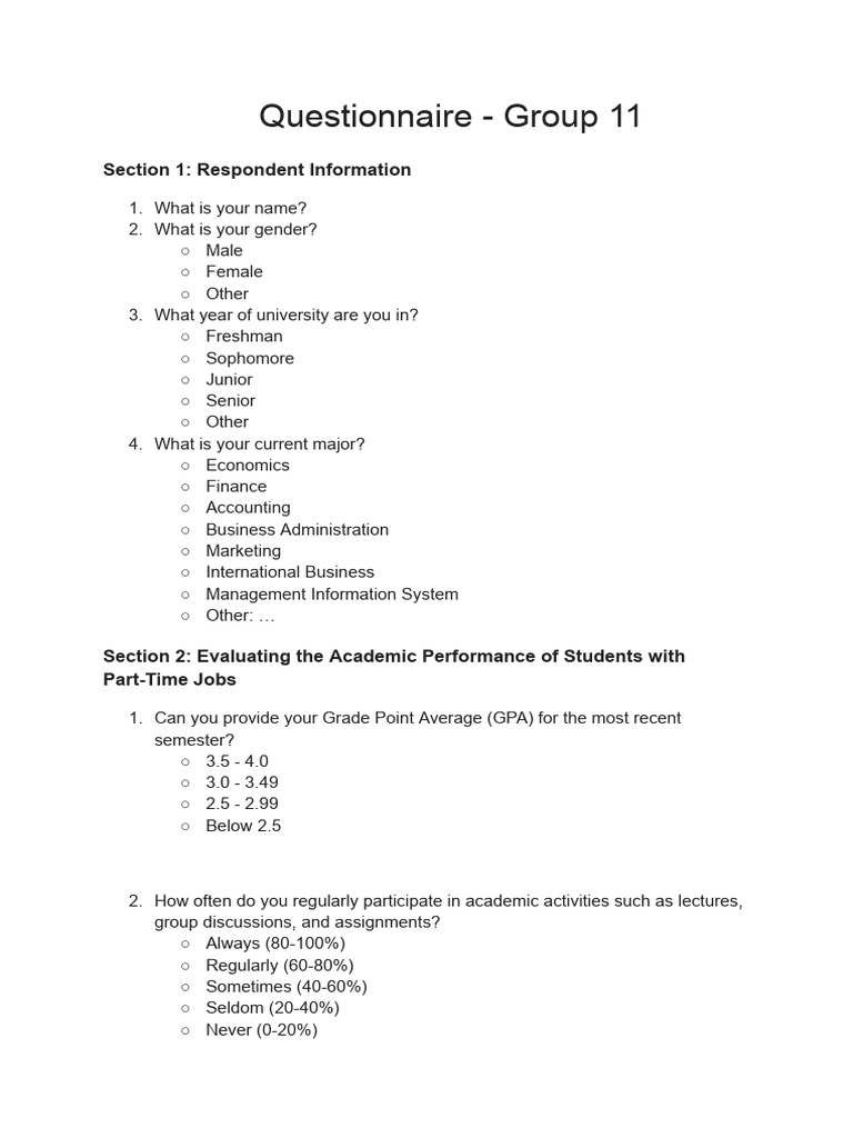 Questionnaire - Group 11 | PDF