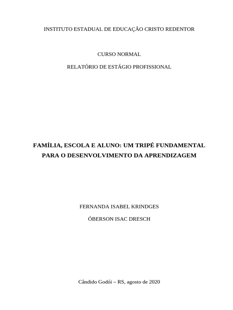 Relatório de Estágio de Fernanda Isabel | PDF | Família | Aprendizado