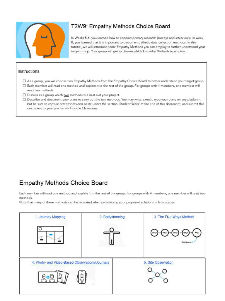 Make A Copy For Your Group - T2W9 - Empathy Methods Choice Board | PDF ...
