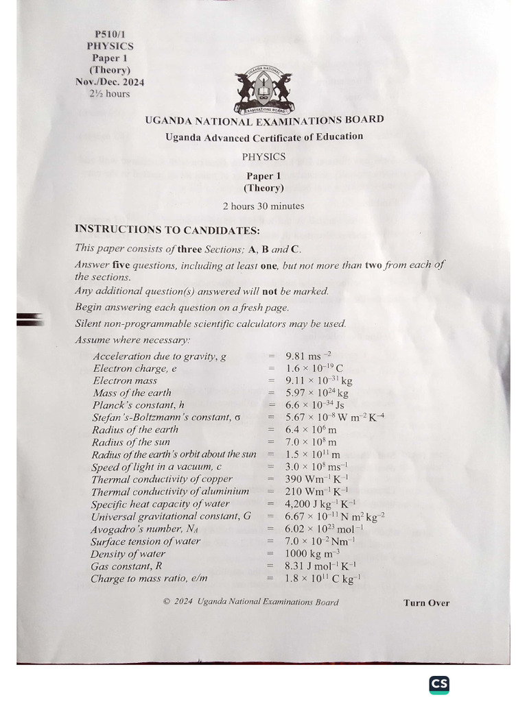 UACE Physics 1 2024 | PDF