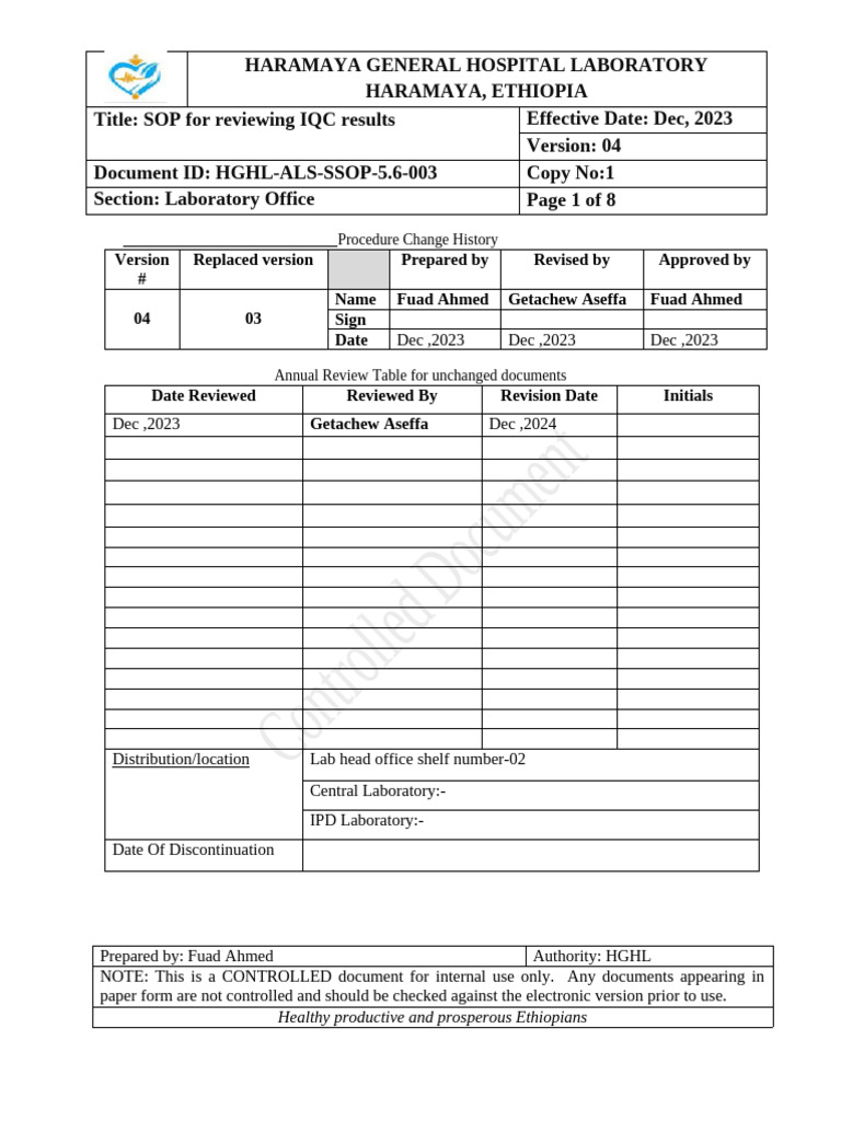 SSOP5.6-003 Procedure for reviewing IQC results | PDF