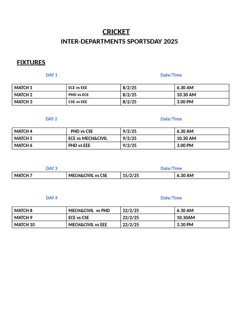 Cricket Fixtures | PDF
