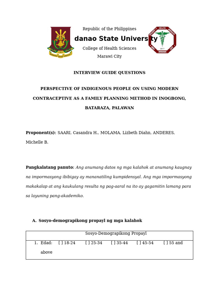 Questionnaire Tagalog Version | PDF