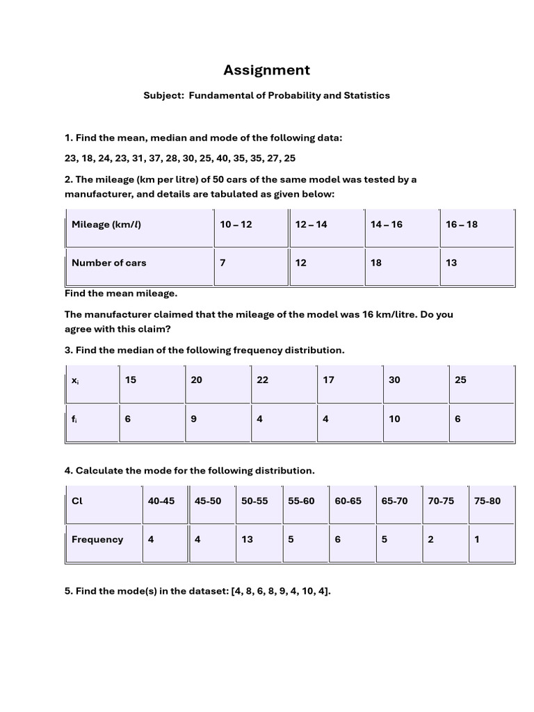 assignment statistics | PDF
