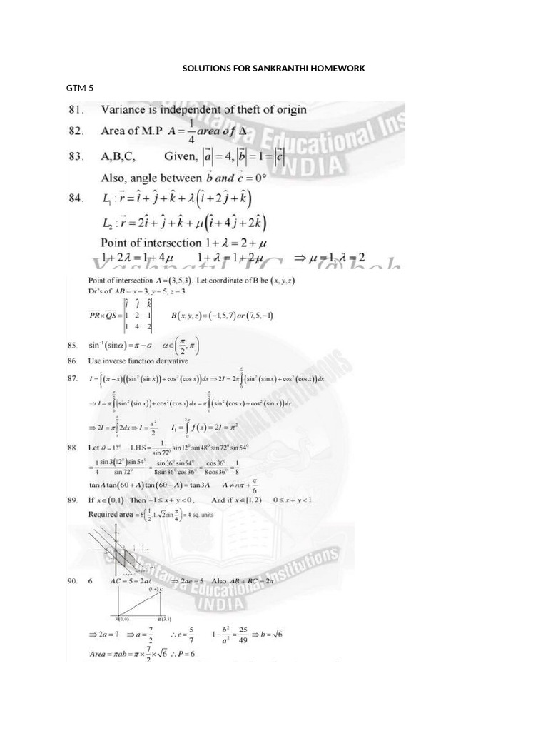 SOLUTIONS FOR SANKRANTHI HOMEWORK | PDF
