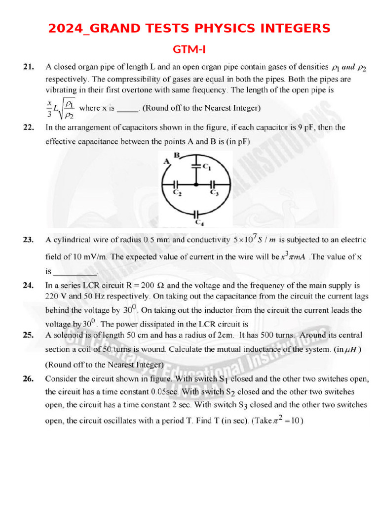 2024 - Grand Tests Physics Integers | PDF