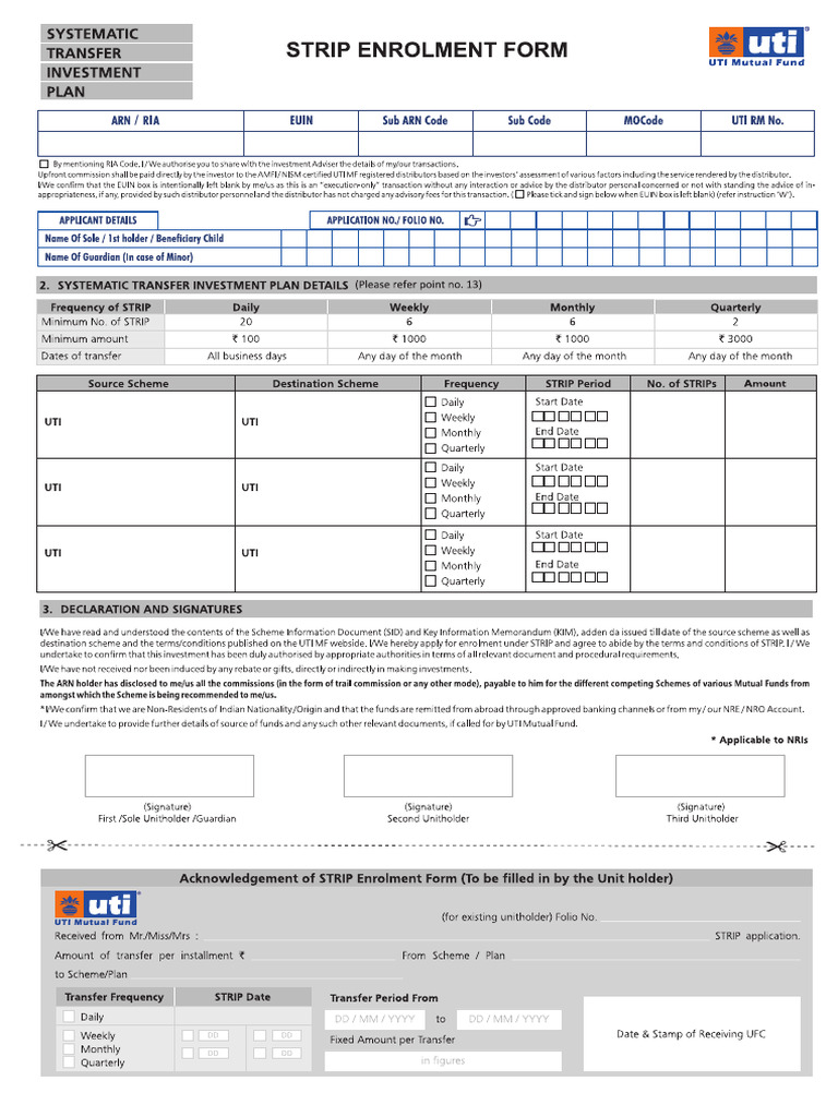 UTI STRIP Enrolment Form | PDF