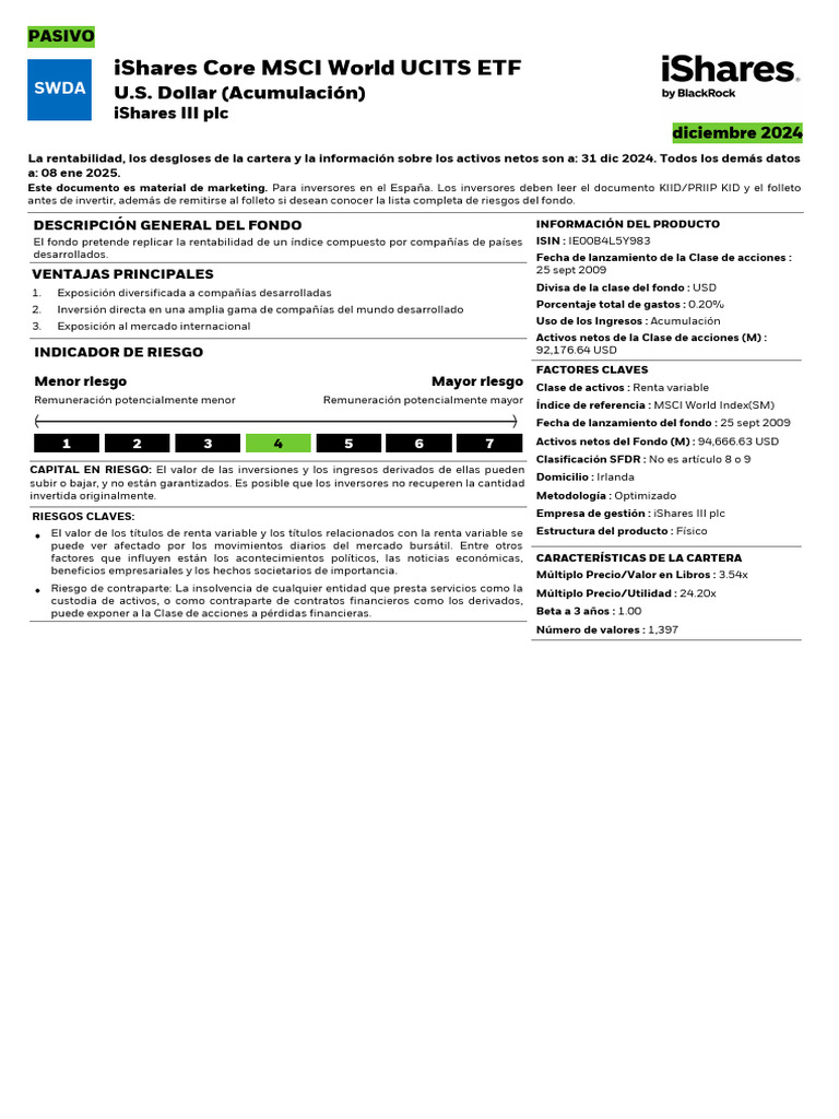 Swda Ishares Core Msci World Ucits Etf Fund Fact Sheet Es Es | PDF ...