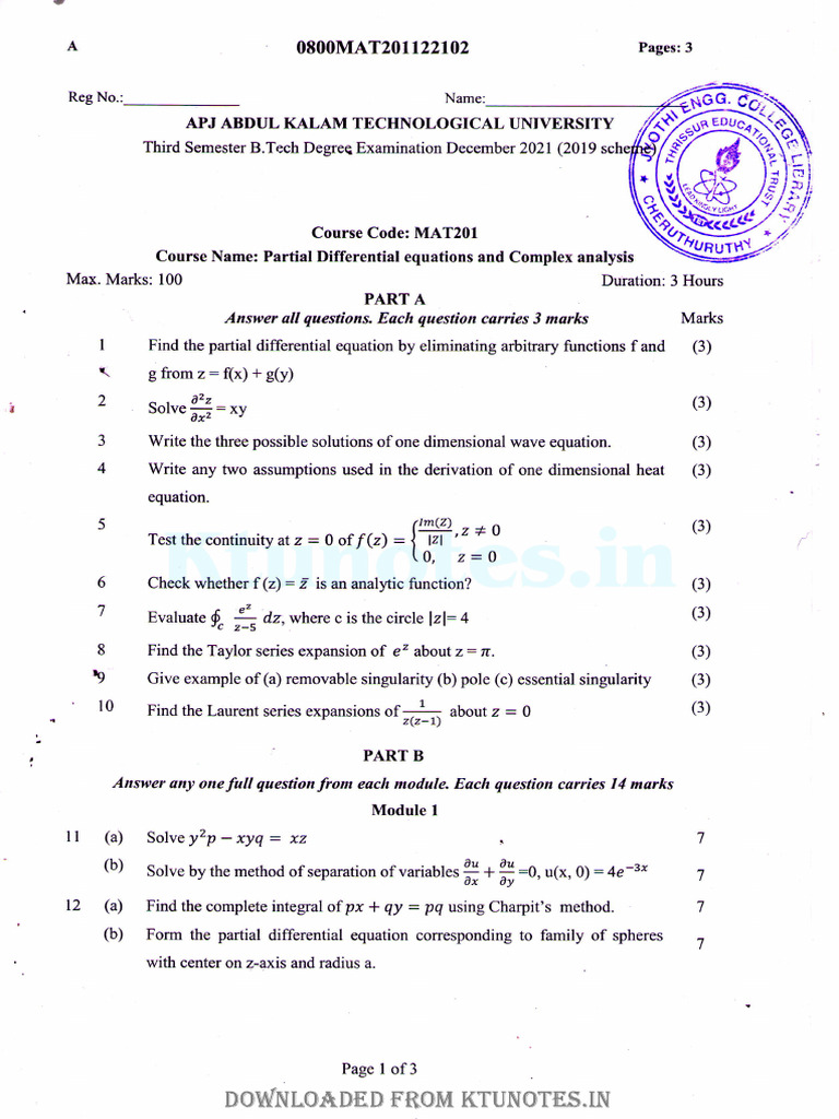 Mat201 Partial Differential Equations and Complex Analysis, December | PDF | Complex Analysis ...