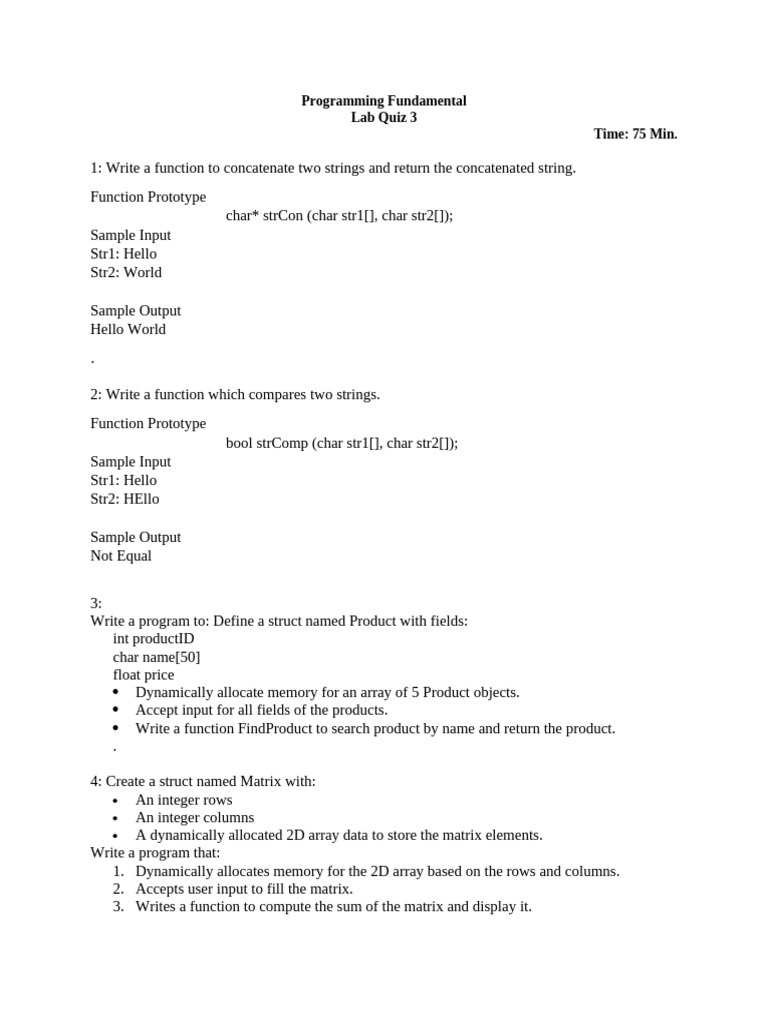 PF Lab Quiz 3 A | PDF