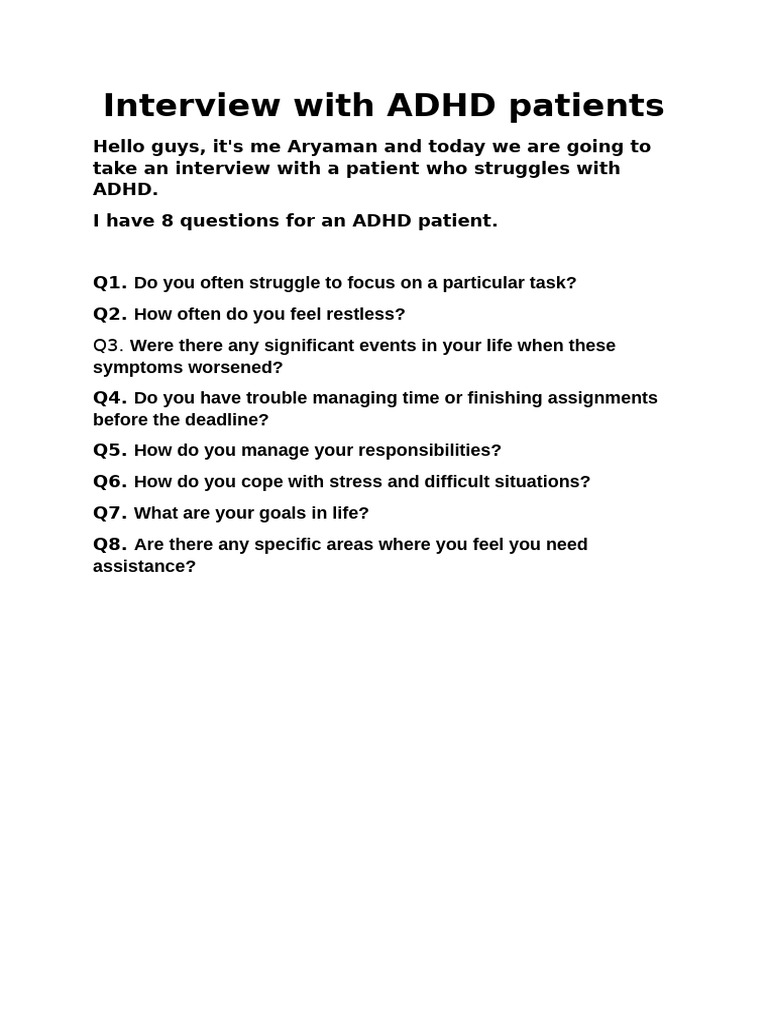 Interview With ADHD Patients | PDF