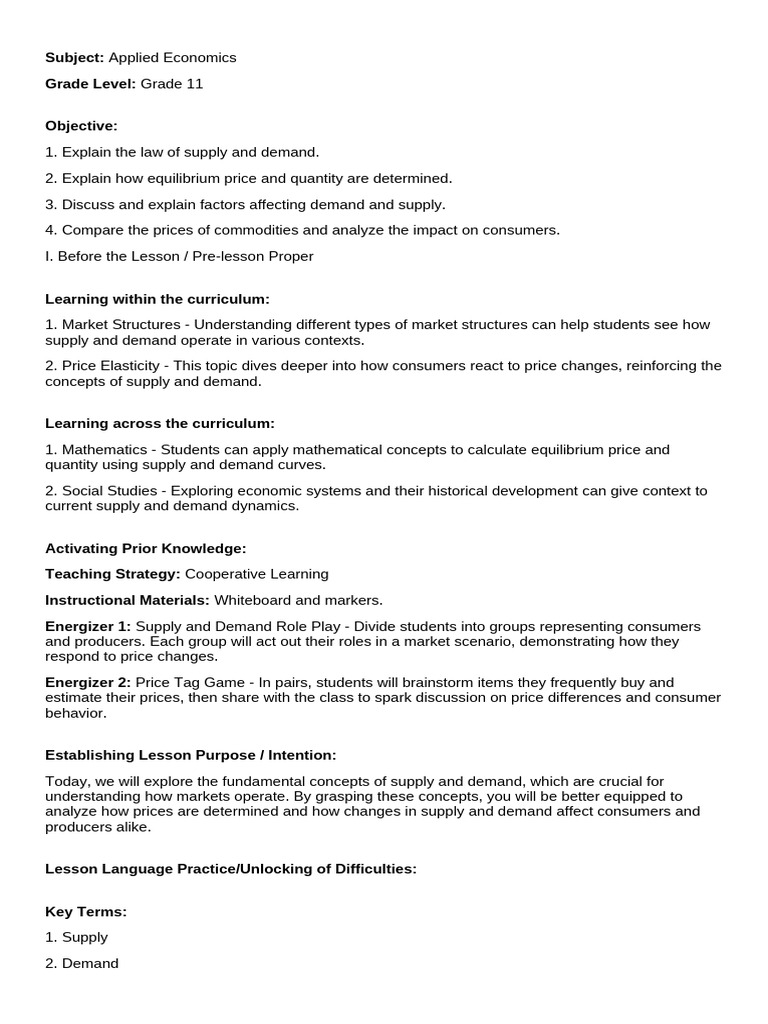 lesson_plan law of demand and supply | PDF | Supply And Demand | Demand