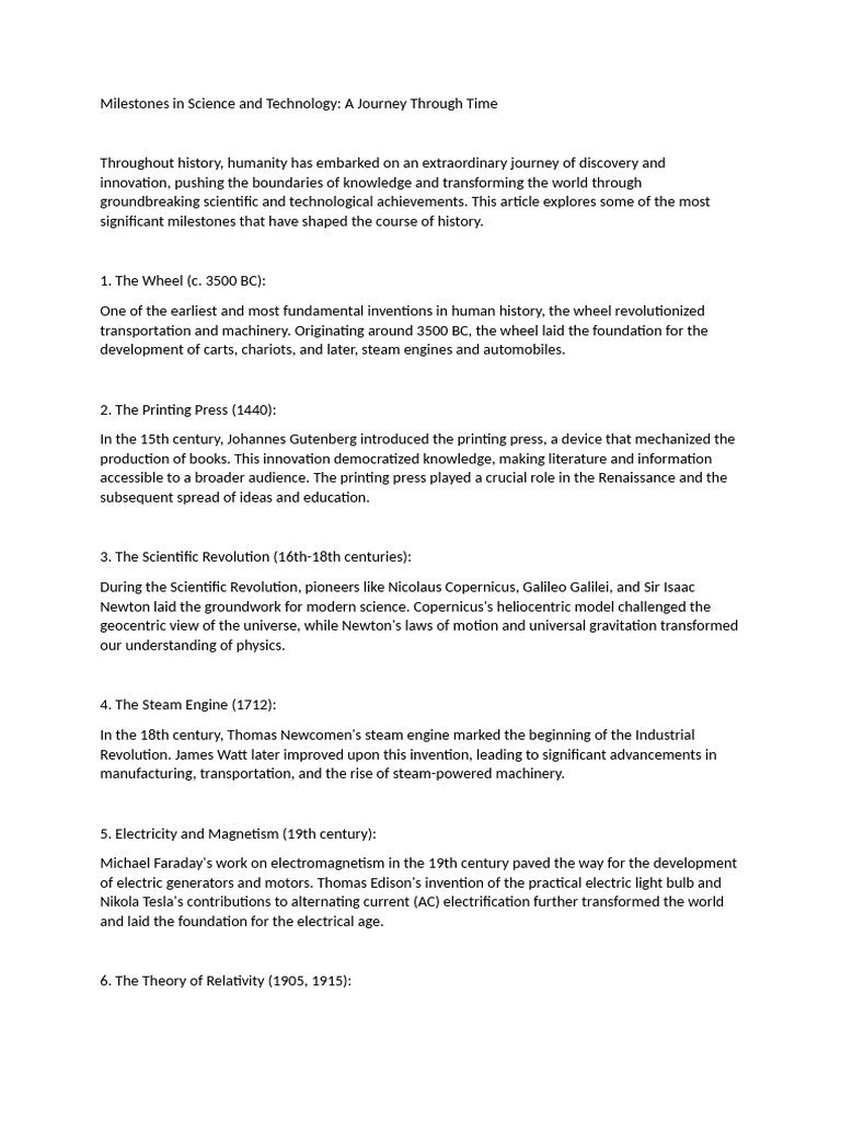 Milestones in Science and Technology | PDF | Scientific Revolution ...