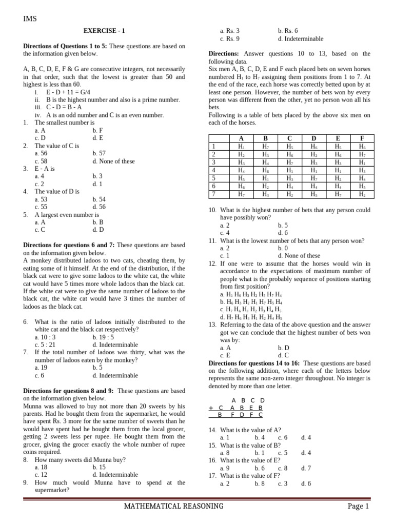 Topic 7 Mathematical Reasoning | PDF | Mathematics | Arithmetic
