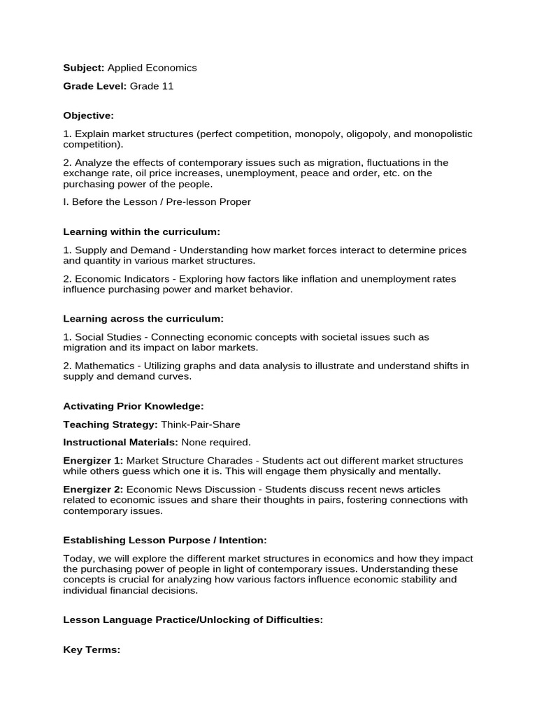 Lesson - Plan Market Structures | PDF | Market (Economics) | Monopoly